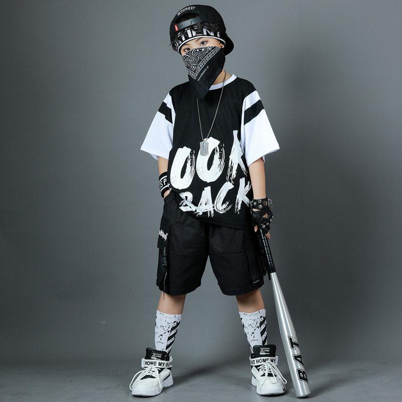 男の子 夏 ストリートダンス 衣装 セット ヒップホップ ジャズダンス 公演服 パフォーマンス ウェア 伸縮性 軽量 通気性 吸湿速乾 動きやすい・対象年齢: 4歳～14歳・主な素材: 綿92%.ポリウレタン弾性繊維8%・スタイル: ヒップ...