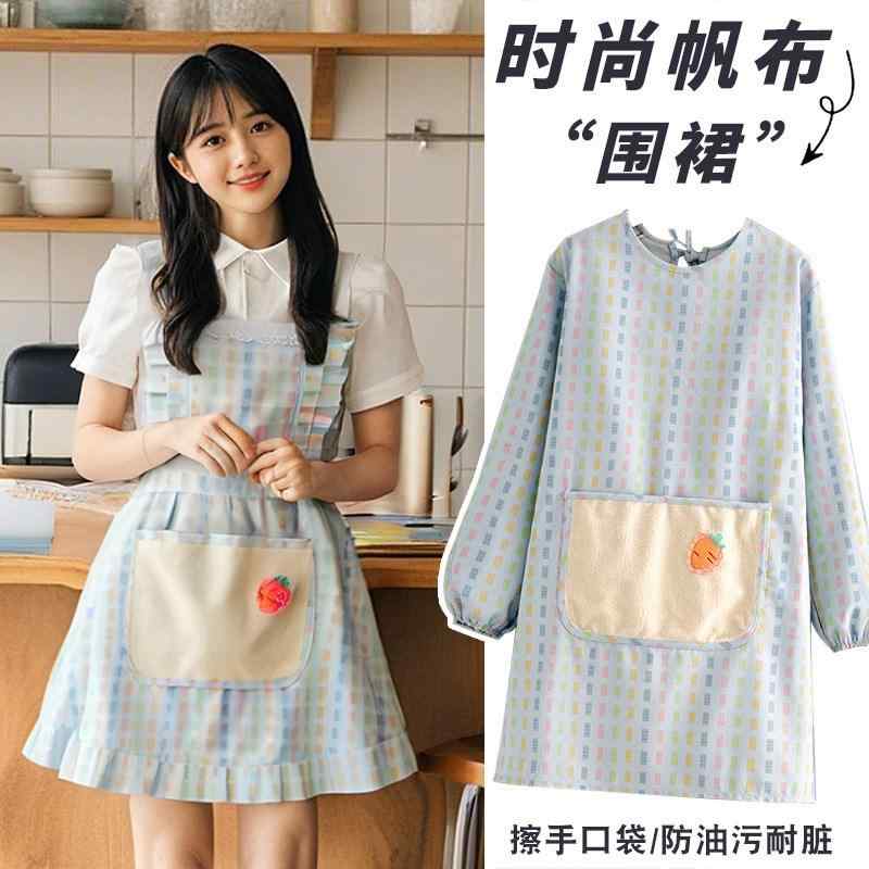 エプロン 女性用 長袖 キャンバス素材 通気性 耐汚 防汚れ ファッション 家庭用 キッチン 料理 拭き取り 腰巻き・スタイル: ファッション・エプロン分類: 袖付きエプロン・素材: 帆布・用途: 防汚・サイズ展開: フリーサイズ・カラー展...