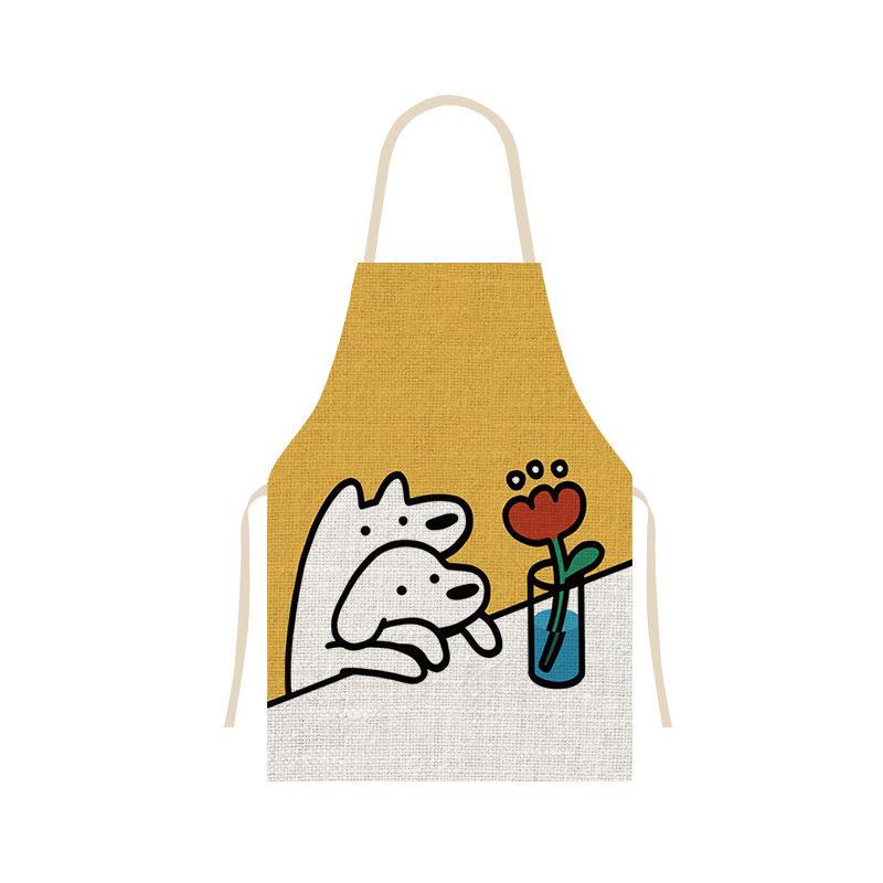 エプロン ペットショップ店員用 かわいい犬イラスト柄 通気性 綿麻素材 汚れ防止加工 厚手タイプ 高級感 作業着 ユニセックス 軽量 伸縮性・カテゴリ: 無袖エプロン