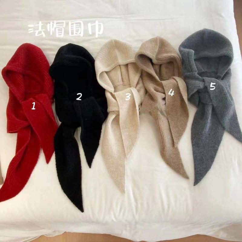ベレー帽 毛糸 ニット 秋冬 保暖 マフラー ショール 一体型 暖か ファッション スタイル ユニセックス・主な素材: ポリエステル繊維・帽頂: 丸頂・帽檐: 短檐・サイズ: M（56-58cm）