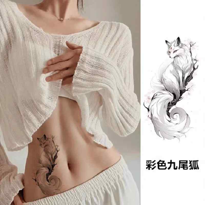 タトゥーシール フェイクタトゥー 狐柄 花柄 カラフル 防水 耐久性 腕用 背中用 リアル アーム ボディシール 耐水 再利用 インパクト ビビッドカラー ファッション 仮装用・スタイル: シンプルモダン・柄: 動物・枚数: 1枚.5枚・カ...