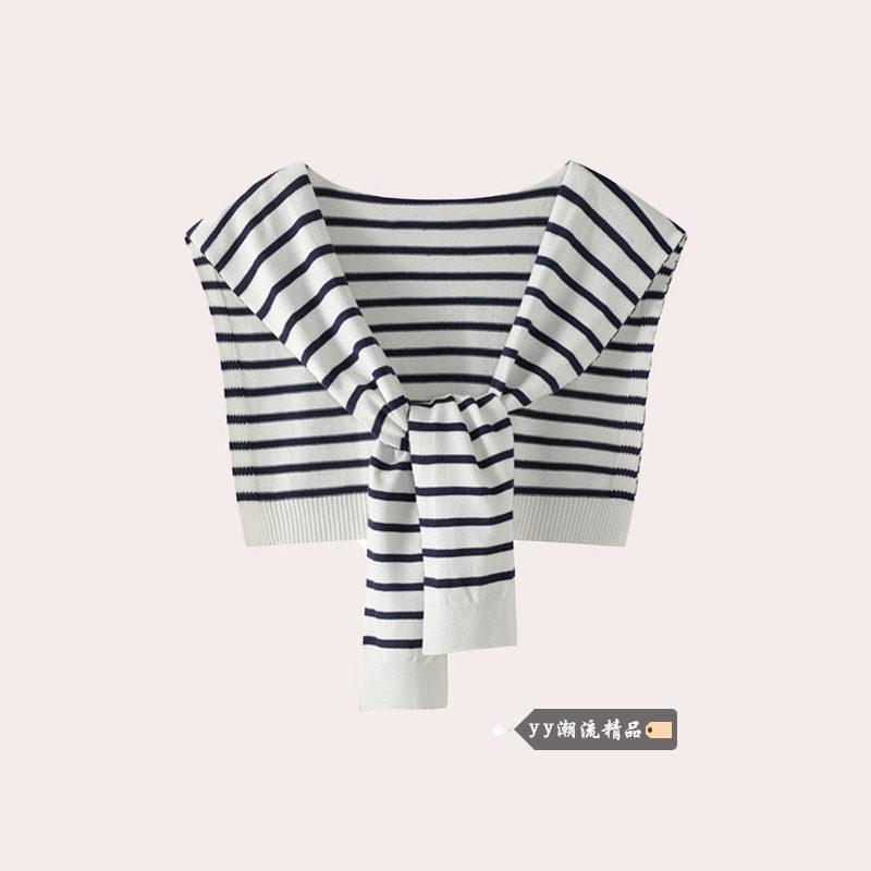 レディース ストライプ ニット ショール 薄手 秋用 上品感 コーディネート セーター シャツ スカーフ 普段使い 軽量 伸縮性 吸湿速乾 ブラック ピンク系 アイボリー・・シルエット: ゆったり・袖丈: 無袖・着丈: 短め・: 開襟・サイ...