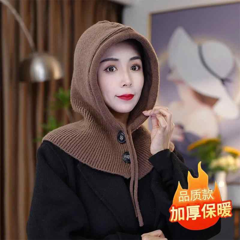 帽子 レディース 秋冬 厚手 暖か 保暖 フード付き スカーフ 一体型 バラクラバ ボタン留め ニット素材 柔らか 防風 伸縮性 首元保護 防寒 アウトドア・カテゴリ: ニット帽・スタイル: カジュアル・帽檐: 無檐・対象: 女性・適用シー...