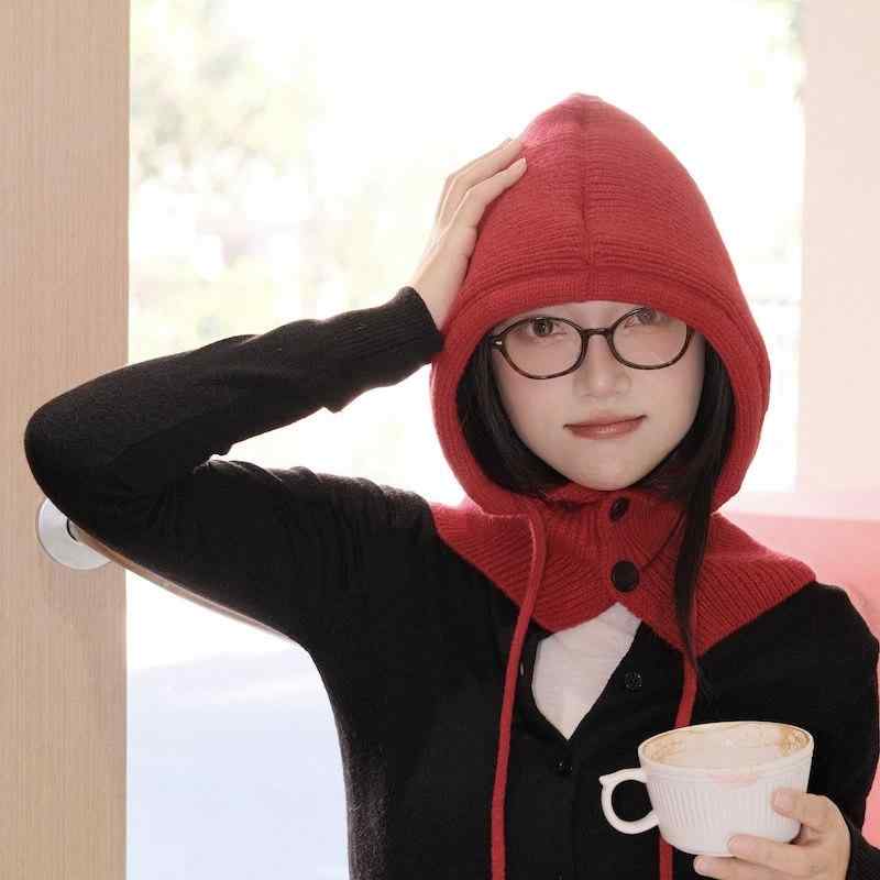 秋冬 バラクラバ帽 スカーフ一体型 保暖 防寒 ゆったり 大きめ ニット素材 アウトドア 暖か ウィンター ヘッドウェア フェイスマスク付き 防風・スタイル: 甘美かわいい・種類: ニット帽・主な素材: ポリエステル・帽頂スタイル: 円錐形...