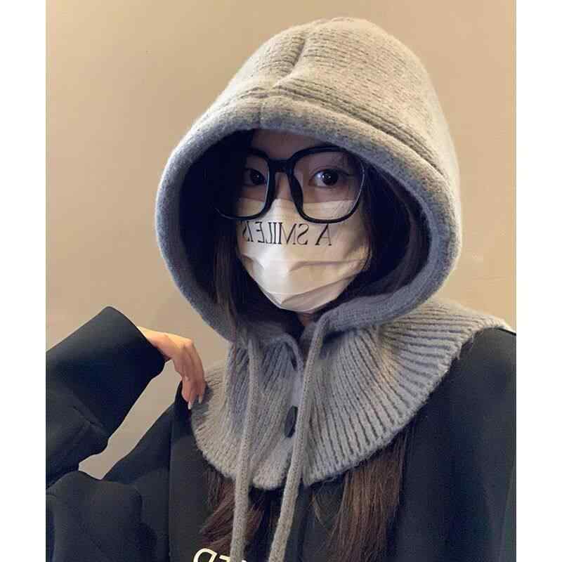 冬用 耳当て付き ニット帽 マフラー 一体型 保暖 ニット 防寒 カップル用 フェイスシェイプ 暖か 毛糸 柔らか 伸縮性 グレー ブラック・スタイル: カジュアル・ディテール: メッシュ・タイプ: 包頭帽/頭巾帽・トップ: 丸頂・シーン:...