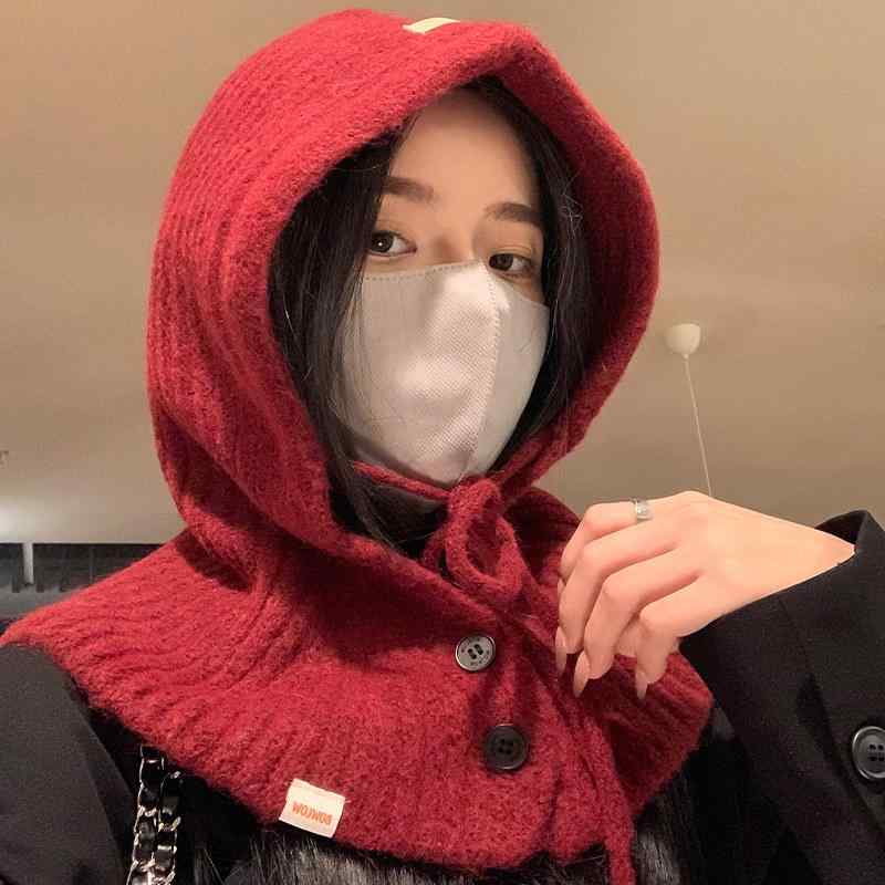 帽子 男女兼用 秋冬 保暖 ニット スカーフ一体 耳あて バルクラバ 雷鋒帽 暖か 耳保護 フェイスカバー ウール調 防寒 アクティブ 日常使い・カテゴリ: ニット帽・スタイル: カジュアル・主な素材: アクリル・帽頂: 丸頂・帽檐: 無檐...