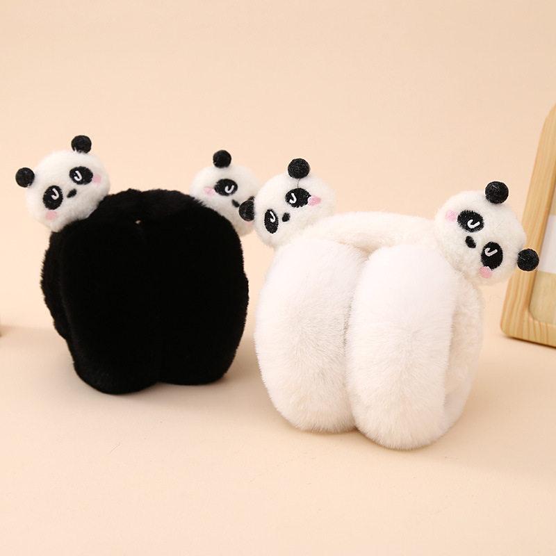 キッズ 耳あて パンダ柄 折りたたみ フリース 暖か 防寒 冬用 かわいい カートゥーン 学生 通学 サイクリング 柔らかい 素材・カラー展開: 黒.白・直径: 14cm
