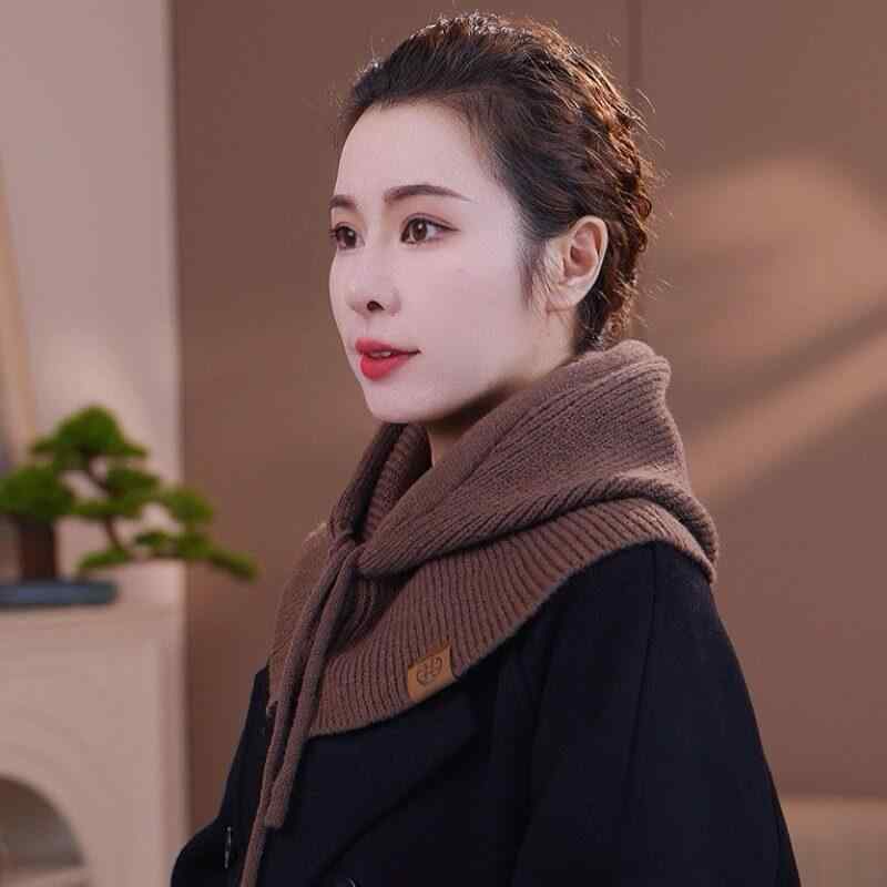 女性用 秋冬 ニット 帽子付き マフラー ウール 厚手 単色 フード ボタン バックル 暖か 首元保護 柔らかい 着心地 日常使い・柄: 花柄・カラー展開: モカ色.アンカラ紅.米白色.キャラメル色.グレー.ブラック