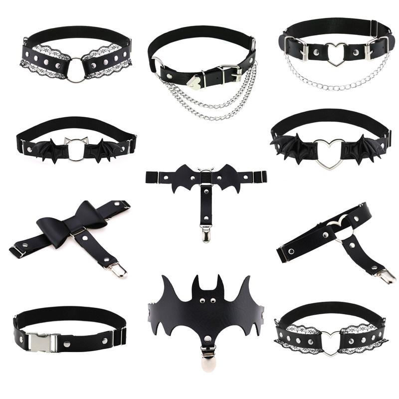 レディース パンク JK 小腿ガーター 防滑ソックスクリップ レッグリング 太腿バンド ダンスレッグチェーン アクセサリー かわいい ゴスロリ風 ファッション小物 軽量 伸縮性 普段使い コーディネート