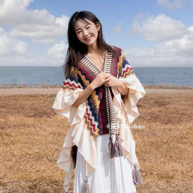 エスニック ショール ストール 旅行用 観光 写真撮影 ケープ マント 草原 ボヘミアン 軽量 切り替え・素材: 毛糸・柄: 植物花柄・スタイル: エスニック・性別: 女性・形状: ショール・カラー展開: 黄.緑.青.紫.ピンク.水色.白緑...