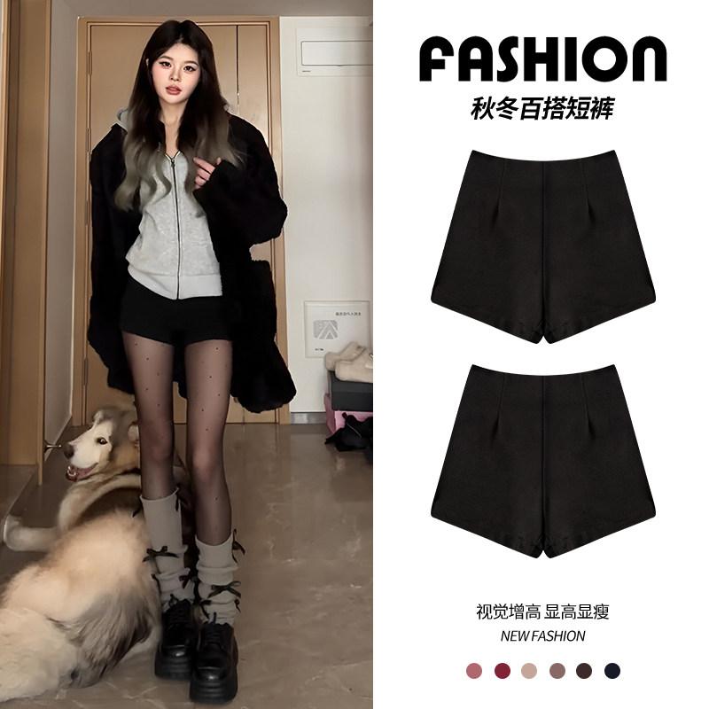 ホットパンツ レディース ブラック 秋冬 ハイウエスト スリム効果 小柄対応 フィット セクシー ショートパンツ レギンス風 伸縮性 吸湿速乾 カジュアル ボトムス・・パンツ型: ストレート・ファスナー: ジッパー・腰位置: ハイウエスト・...