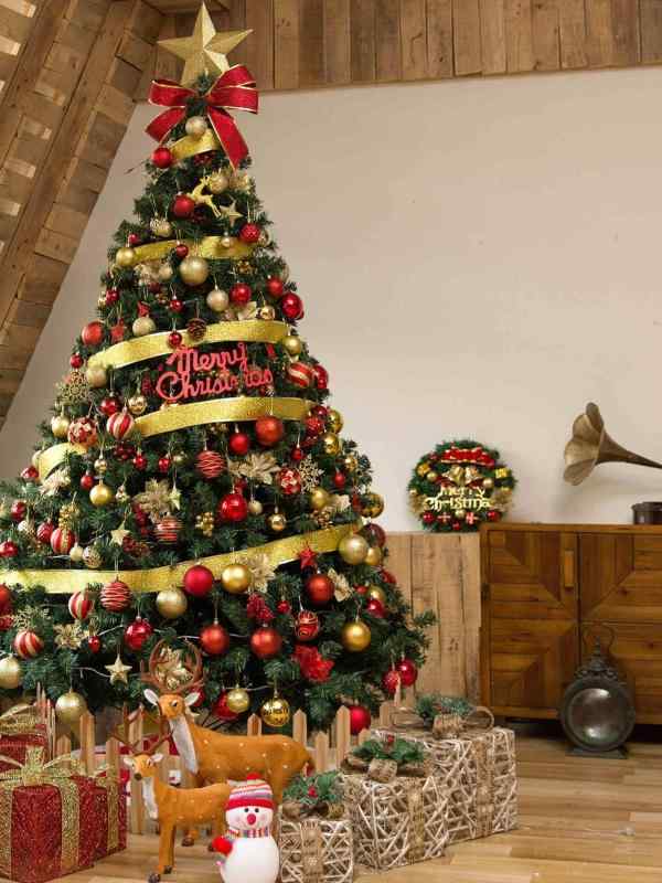 クリスマスツリー 人工 高密度 家庭用 室内 店舗 飾り付け セット 冬 祭り ディスプレイ・高さ: 1.5m.1.8m.2.1m.2.4m.3m・光源タイプ: 発光・スタイル: クラシック款.林中小鹿款・セット内容: 樹上飾り付き（灯付き...