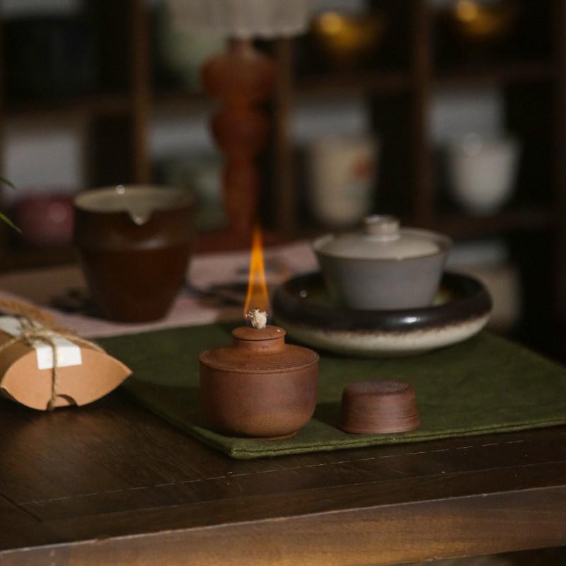 粗陶 茶暖炉 酒精容器 携帯用 蓋付き 茶具 アクセサリー 耐熱 伝統工芸 家庭用 茶室向け