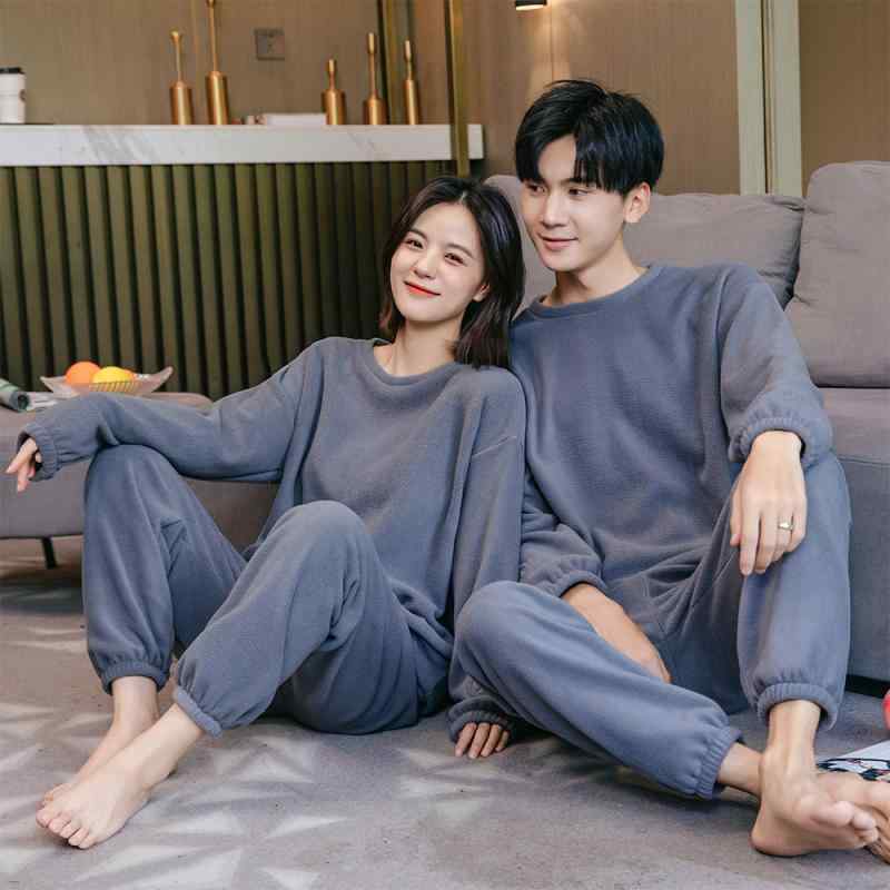 秋冬 厚手 長袖 パジャマ セット カップル用 無地 フランネル シェルパ 暖か ルームウェア 部屋着 家居服 フリース素材 吸湿性 伸縮性 ゆったりシルエット・スタイル: シンプル・ディテール: 刺繍・パンツ丈: ロング・主な素材: 澳粒...