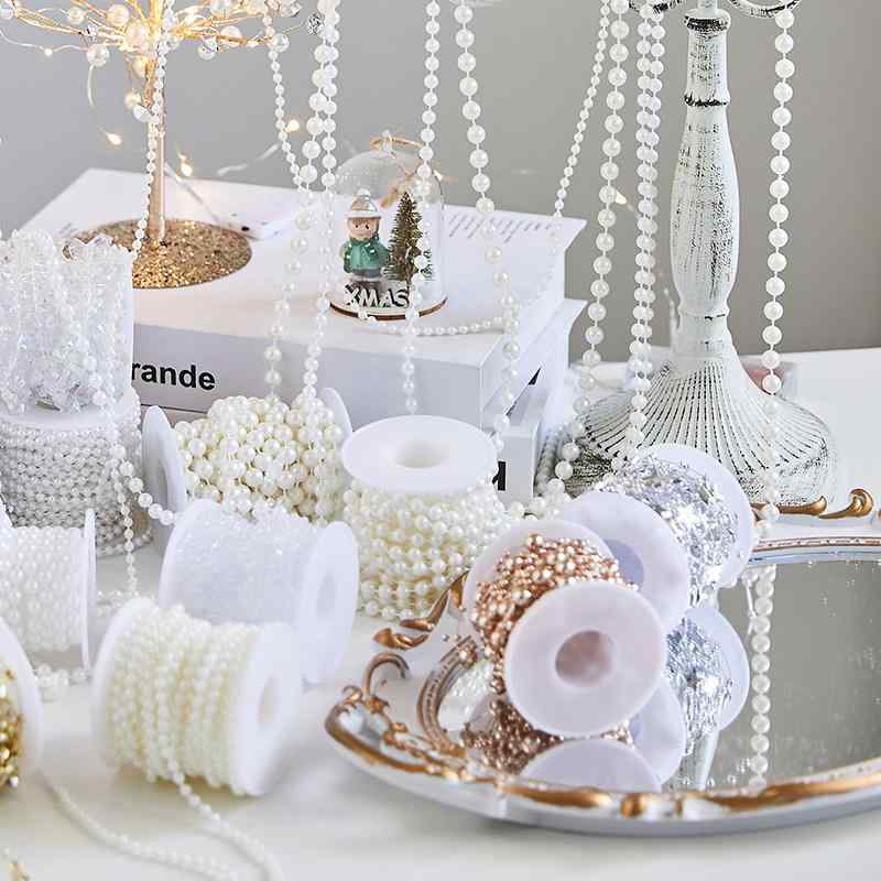 クリスマスツリー飾り パールチェーン イミテーションパール 連珠チェーン DIY ウェディングデコレーション 結婚式装飾 ホリデーパーティー掛飾 光沢ビーズ 装飾アクセサリー 冬テーブルデコ