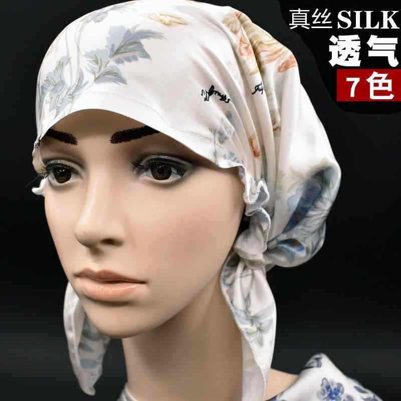 寝帽 女性用 真絹 花柄 薄手 通気性 髪保護 産後ケア 　素材 軽量 柔らかい ヘアキャップ 絹 プリント 三角形 皺加工サテン・対象: 女性・サイズ: S（54-56cm）・柄: 水草蝴蝶,大清花,浅藍牡丹,小翠花,小百合,小青花,百年...