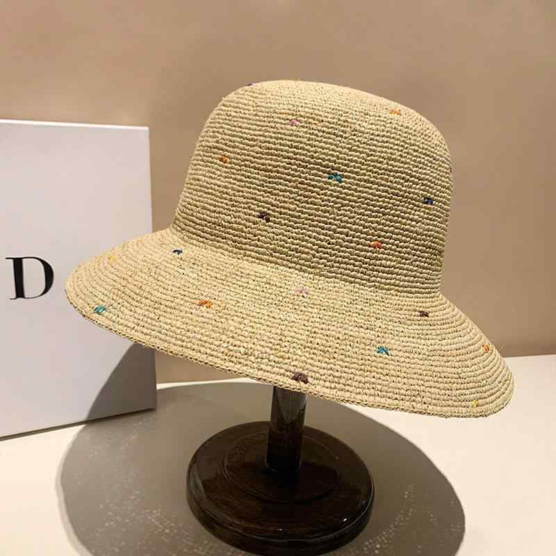 女性用 ラフィア 麦わら帽子 夏 大つば 折りたたみ カラフル ドット柄 ビーチハット 遮陽 軽量 通気性 UVカット 海辺 普段使い・主な素材: 草編・サイズ展開: 均一・対象: 女性・カラー展開: 虹色ドット・款式: 草帽