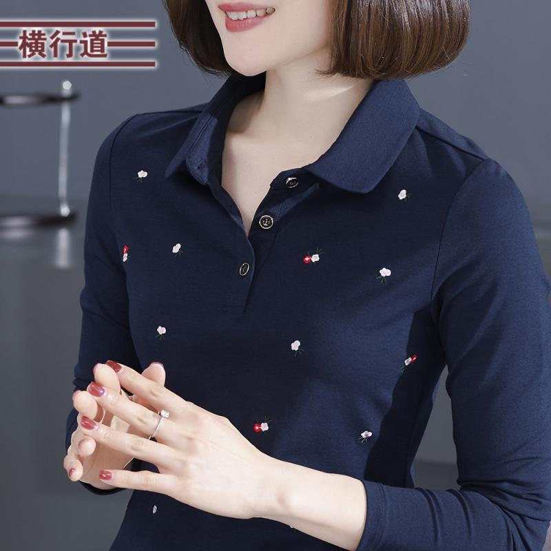 トップス レディース 長袖 刺繍 ベビーコラー シンプル 襟付き スリムフィット 秋物 薄手 インナー Tシャツ ママ向け モダール素材 吸湿速乾 伸縮性 普段使い・.韓版・版型: スリム・: 芸術的・袖型: 通常・素材: モダール47.5...