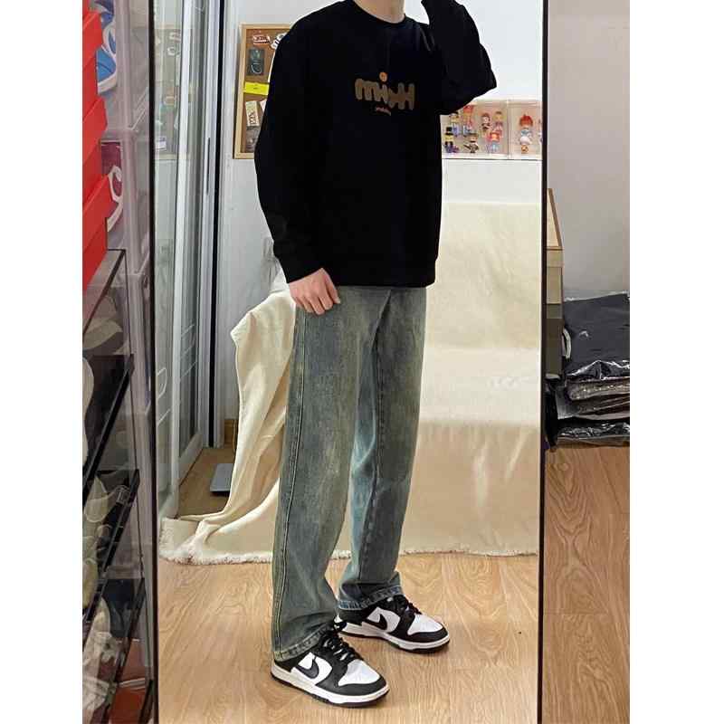 デニムパンツ メンズ 秋用 ストレート ワイドレッグ 高級感 アメリカンスタイル ストリート 痞帅 綿素材 伸縮性 普段使い 通勤 軽量 ビッグシルエット カジュアル・ウエスト: 中高腰・丈: ロング・サイズ展開: S.M.L.XL.2XL...