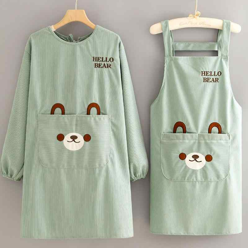 エプロン 長袖 綿素材 かわいい カートゥン柄 防汚 耐汚れ キッチン用 家庭用 料理着 日常使い 洗いやすい・カテゴリ: 袖付きエプロン・スタイル: 韓国・主な素材: コーデュロイ・機能: 防汚・柄: カートゥーン・カラー展開: 緑.ピン...