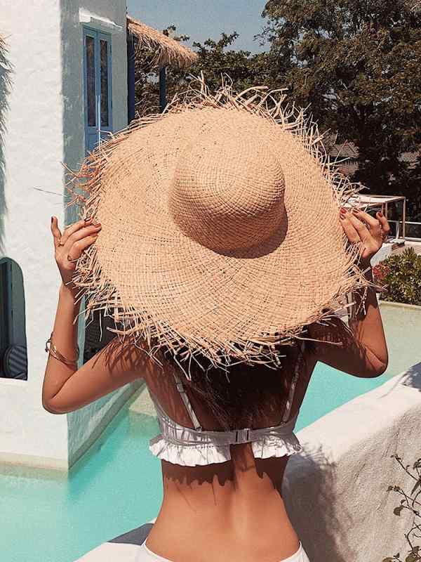 麦わら帽子 レディース 夏 大つば UVカット フリンジ ビーチハット リゾート 旅行 軽量 繊維 遮陽 涼しい 女性用 かわいい 普段使い