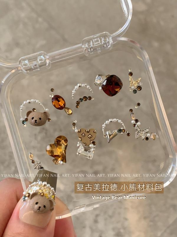 ネイルチャーム 小熊ヘッド レトロ かわいい モチーフ アクセサリー 材料キット ネイルパーツ デコレーション セット
