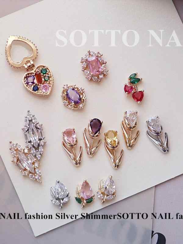ネイル アクセサリー ジルコニア 輝く ラインストーン かわいい チェリー モチーフ チューリップ フラワー 合金製 ビンテージ 宝箱 日常使い ファッション デコレーション