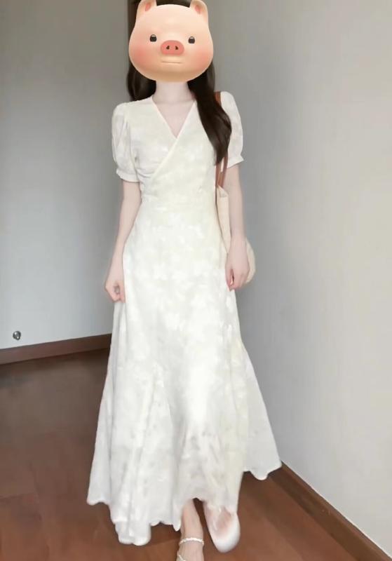 レディース ワンピース 夏 白 フレンチスタイル 初恋 隠し柄 花柄 ウエストシェイプ リボン ユニーク ロング エレガント フェミニン カジュアル デート用 軽やか・スタイル: 復古風・柄: 印花・袖丈: 短袖・主な素材: ポリエステル1...