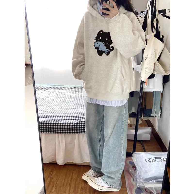 レディース フーディー 綿 グレー フード付き ゆったり リラックス風 アメリカンスタイル カジュアル アウター トップス 春秋 通気性 柔らかい 普段使い・韓国・主な素材: 綿100%・ネックライン: クルーネック・袖丈: 長袖・柄: 卡...