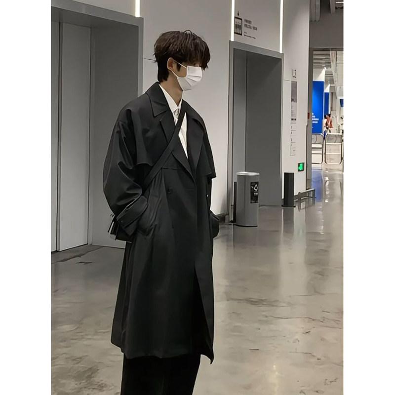 トレンチコート メンズ ブラック 中長丈 秋用 韓国 スタイリッシュ 高級感 膝下丈 ケープ風 アウター クール 普段使い 軽量 吸湿速乾・シルエット: ゆったり・加工: ノーアイロン・スタイル: ストリート・対象: ティーン・シーン: カ...