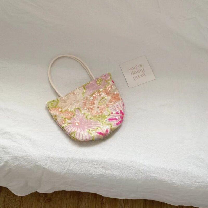 バッグ レディース 花刺繍 スパンコール ハンドバッグ 春 爽やか カジュアル ショルダーバッグ 普段使い コーディネート 軽量 斜めがけ・持ち手: 硬い・スタイル: アート・要素: 光沢.スパンコール・硬度: 中程度・タイプ: トートバッ...