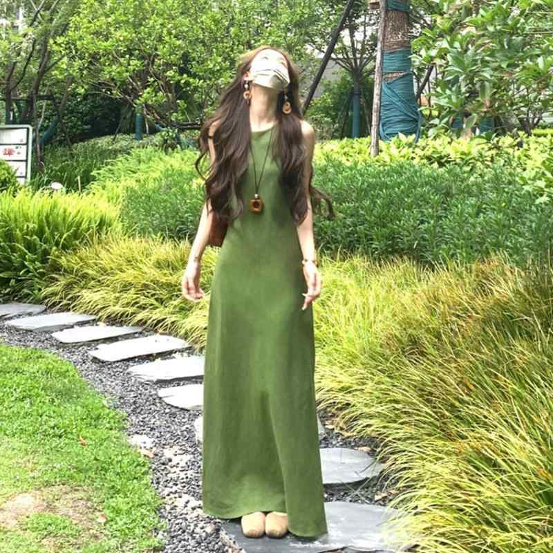 ワンピース 女性用 夏 グリーン フレンチ レトロ 吊り紐 キャミソール 小柄対応 ウエスト 切り替え エレガント ロング ドレス カジュアル 日常使い 軽やか・カテゴリ: 吊帯ワンピース・スタイル: 復古風・主な素材: ビスコース49%....