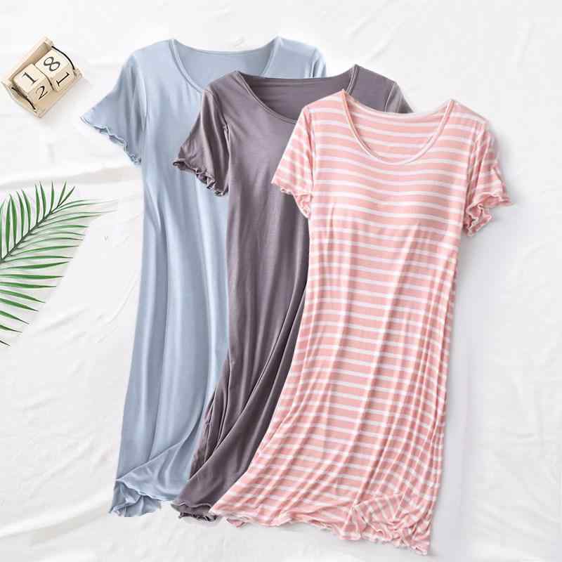 ネグリジェ レディース 夏用 薄手 ブラ不要 胸パッド付き ゆったり 大きめサイズ 短袖 中長丈 モダール素材 部屋着 通気性 吸湿性 ソフトタッチ 快適フィット・スタイル: シンプル・主な素材: モダール・対象: 若者・生地重量: 200...