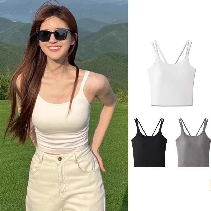 レディース 白 キャミソール タンクトップ 夏用 インナー ブラ一体 胸パッド付き 美背 ヨガウェア ストレッチ素材 吸湿速乾 軽量 通勤 普段使い・・シルエット: スリム・主な素材: 綿93%.ポリウレタン7%・対象年齢: 18-24歳・...