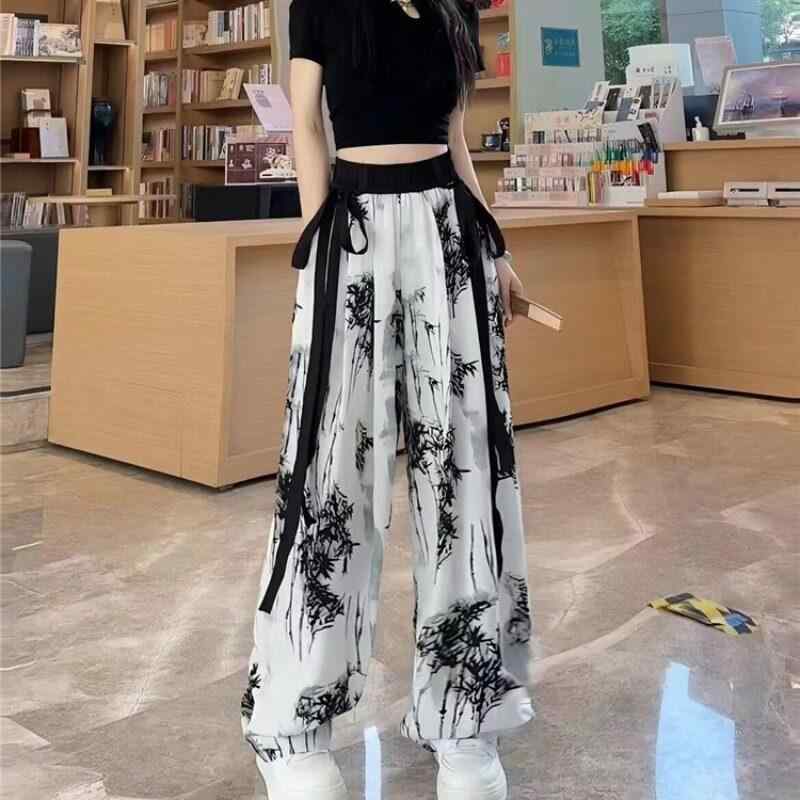 パンツ レディース ワイドレッグ 大きめ サイズ 接触冷感 シフォン素材 夏用 フィット レトロ 中国風 ストレートシルエット 軽量 吸湿速乾 通勤 普段使い モダン ビッグシルエット・要素: シンプル・・パンツタイプ: ワイドレッグ・厚み...