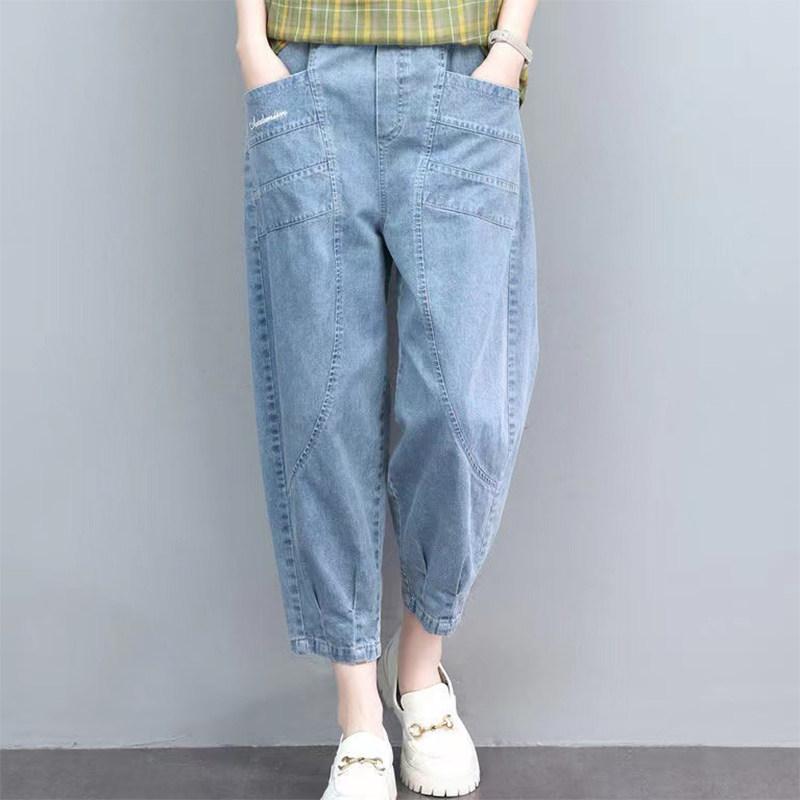 デニムパンツ 女性用 春夏 薄手 軽量 ゆったり ワイドシルエット ハイウエスト 七分丈 大きめサイズ スリム見え カジュアル 普段使い・サイズ展開: S.M.L.XL.2XL.3XL・主な素材: 薄手牛仔布・ウエスト: 高腰・加工: 水洗...