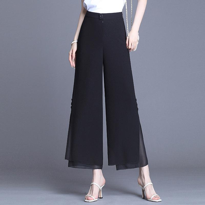 レディース ワイドパンツ シフォン 夏 薄手 ゆったり ドレープ 9分丈 ストレート カジュアル 小柄対応 軽量 通勤 普段使い 涼しい フィット・・要素: 非対称・ディテール: 立体裁断・ウエスト: 高腰・丈: 九分丈・パンツ形状: ワイ...