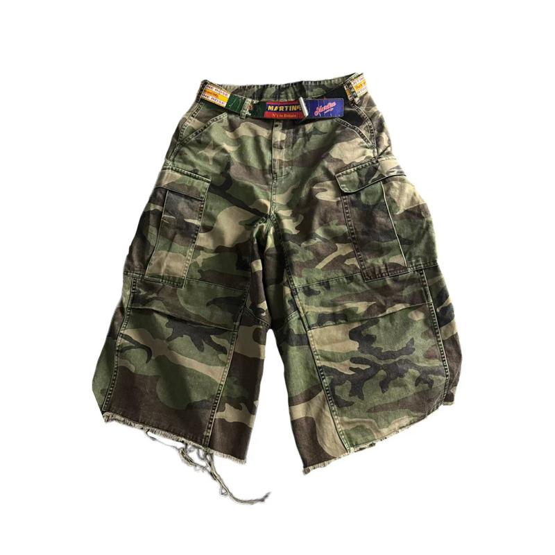 メンズ カーゴ ショートパンツ 迷彩 七分丈 ワイドレッグ ゆったりシルエット 古着風 ウォッシュ加工 春夏 カジュアル ストリート アウトドア 普段使い 軽量 コットン 混・シルエット: ・仕上げ: 水洗・腰位置: 中高腰・丈: 七分丈・...