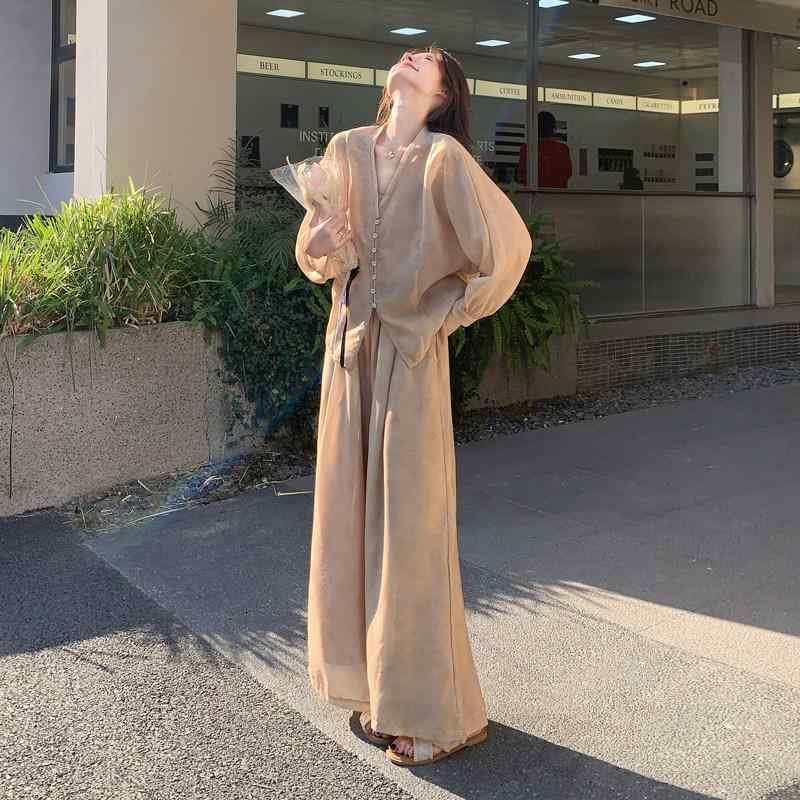 レディース 春夏 チャイナ風 シャツ ワイドレッグパンツ セット 軽量 薄手 ゆったり リラックス エレガント クール モダン シルエット 通勤 普段使い トップス ボトムス 組み合わせ・セット内容: 2点セット・素材: ポリエステル100...