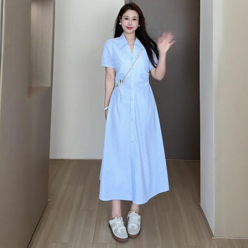 ワンピース レディース ビッグサイズ 夏用 ウエストマーク プリーツ 短袖 スリム見え かわいい 軽量 伸縮性 普段使い・.韓版・柔軟度: 柔軟・袖形状: 通常・スカート型: 茶歇裙・対象年齢: 18-24歳・セット: 単品・厚み: 通常・...