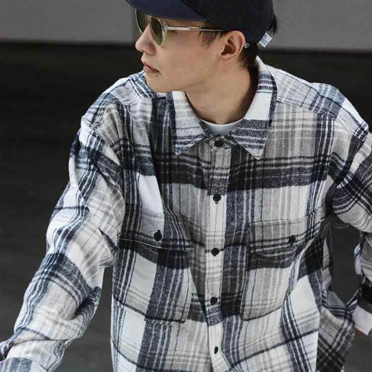 シャツ メンズ レトロ チェック柄 フランネル 長袖 カジュアル 秋冬 起毛 暖か ビッグシルエット トップス 普段使い 柔らかい素材・シルエット: ゆったり・ディテール: 多ポケット・主な素材: フランネル・スタイル: ストリートカジュア...