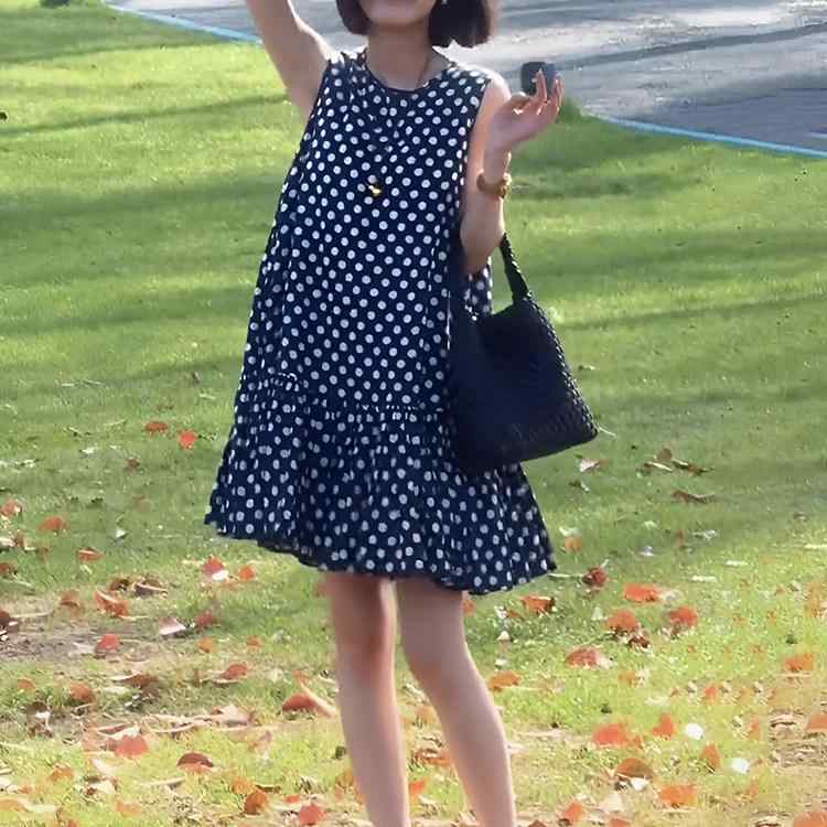 ワンピース レディース ノースリーブ キャミソール Aライン ブルー 水玉 麻 リネン素材 夏 サマー ゆったり フィット ビーチ リゾート ドレス 海辺 度假 女性用 軽量 通気性 爽やか・スタイル: カジュアル・腰位置: 高腰・袖丈: ...