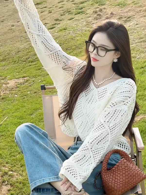 ニット カーディガン レディース 春夏 薄手 ゆったり 韓国 Vネック レース 透け感 フィット かわいい トップス 軽量 伸縮性・・シルエット: ゆったり・要素: スプライス.透かし.網・袖型: 通常・着用方法: プルオーバー・対象年齢:...