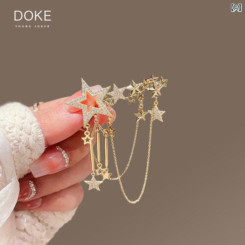 ブローチ 女性用 五芒星 タッセル 高級感 胸花 コート 飾り ファッション アクセサリー ユニーク 個性派 装飾品・スタイル: 日韓・柄: 星.日月.雲.宇宙・対象: 女性・カラー: 五角星流苏