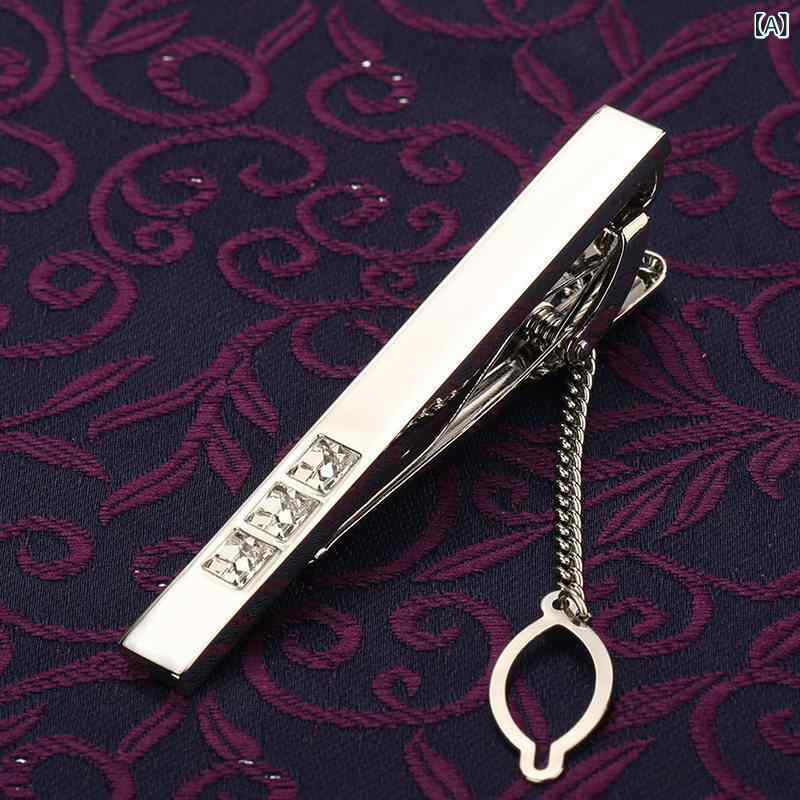 ネクタイクリップ 男性用 ビジネススーツ ロングチェーン ゴールドカラー シルバーカラー 結婚式用 ピン タイバー 韓国スタイル フォーマルアクセサリー 通勤用 普段使い 金属製 シンプル・カテゴリ: ネクタイクリップ・主な素材: 水晶・カ...