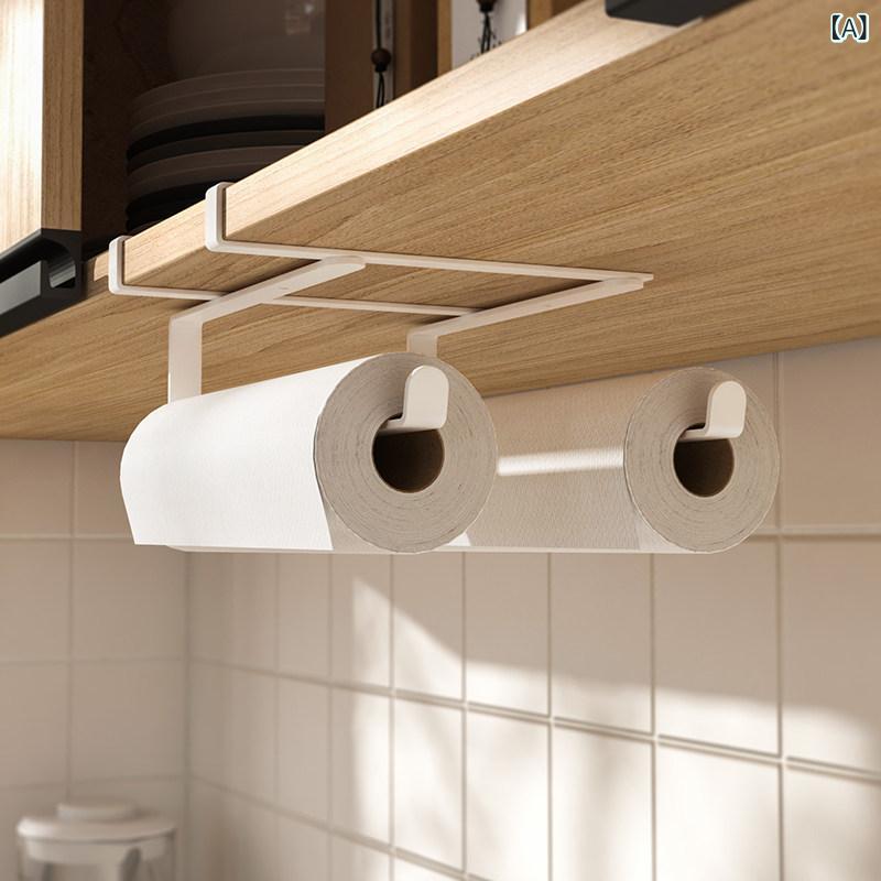 キッチン 収納ラック ペーパータオル ホルダー ラップフィルム 袋 フック キャビネット下 吊り下げ 巻紙 置物 壁掛け 多機能 省スペース