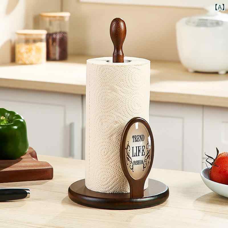 キッチン ペーパータオルホルダー 実木製 スタンド型 ラップフィルム収納 穴あき不要 木製 卓上用 家庭用 収納ラック ティッシュホルダー キッチン収納 ダイニングテーブル用・スタイル: 中華風・主な素材: 実木・適用スペース: キッチン・...