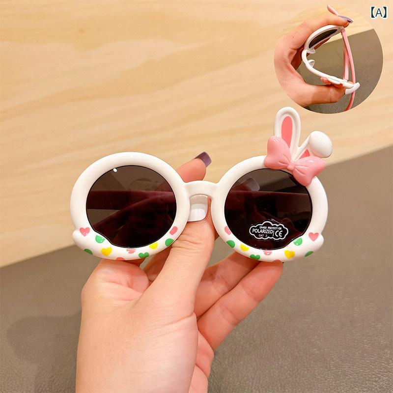 女の子用 キッズサングラス かわいい うさぎ柄 ベビー シリコン素材 偏光レンズ UVカット 日焼け防止 軽量 柔軟 屋外遊び用