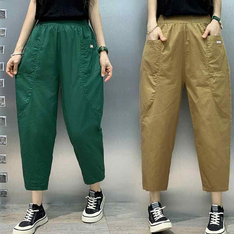 レディース パンツ ハイウエスト パンツ コットン 大ポケット 伸縮ウエスト 七分丈 八分丈 夏用 カジュアル ゆったりシルエット 吸湿速乾 軽量 綿素材 普段使い 通勤対応・・パンツタイプ: ハレンパンツ・厚み: 薄手・腰位置: 高腰・丈...