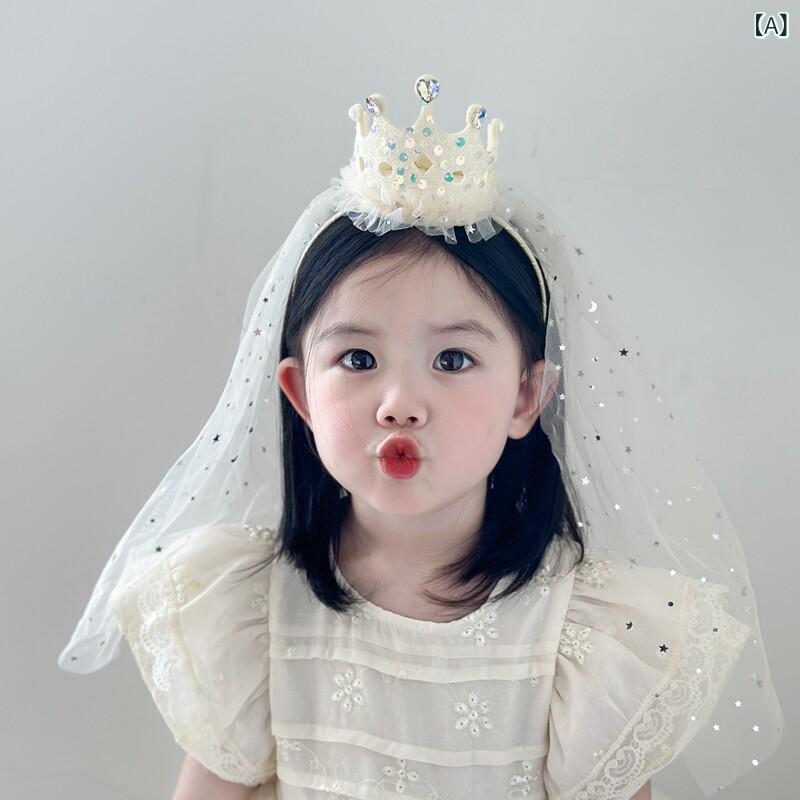 キッズ 女の子用 プリンセス 王冠 チュール ヘッドドレス 誕生日 パーティー ヘアアクセサリー ヘアバンド 撮影用 ベール ドレスアップ・スタイル: プリンセス・性別: 女性・カラー展開: ベージュ系.ピンク系